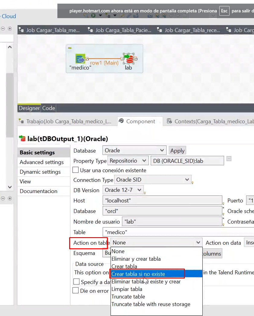 Crear Destino de Carga en Talend Open Studio