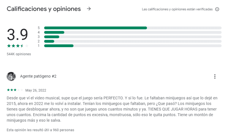 Factores Off-Metadata: ratings y reviews en apps