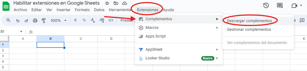 Habilitar extensiones en Google Sheets fácilmente